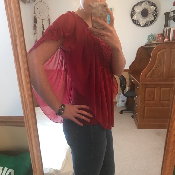 living doll | Tops | Red Flowy Top With Crochet Front | Poshmark